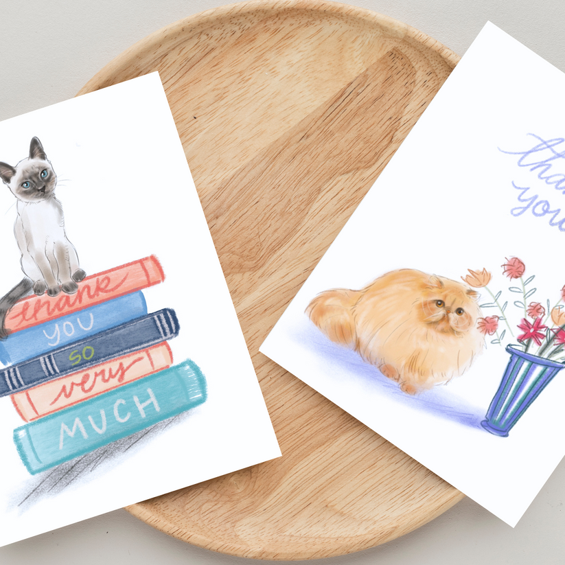 Cat Thank You Cards | Set of 6 Cat Thank You Cards | Blank Cat Cards ...