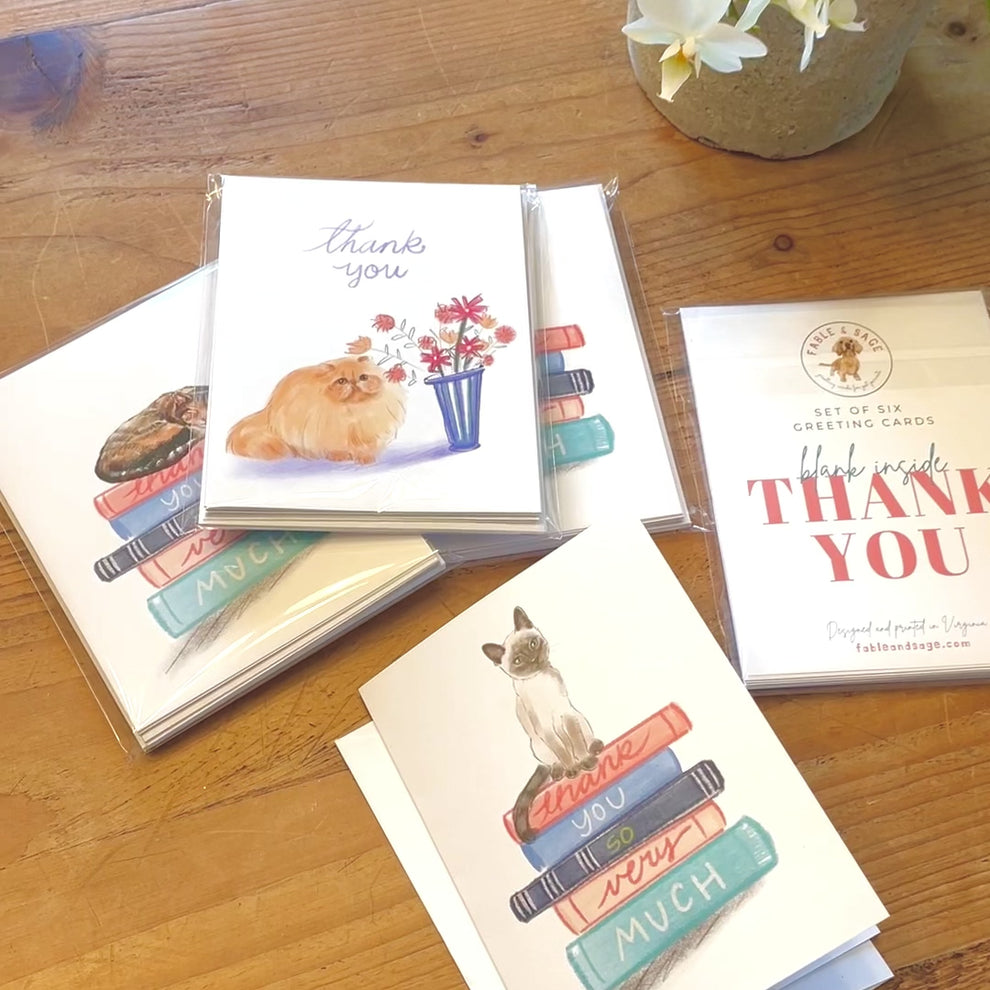 Cat Thank You Cards | Set of 6 Cat Thank You Cards | Blank Cat Cards ...